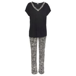 Lascana Pyjama Damen Gr&ouml;&szlig;e XXS/XS schwarz / wei&szlig; Winterkleid