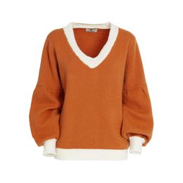 Influencer Pullover Damen Gr&ouml;&szlig;e L orange / wei&szlig;