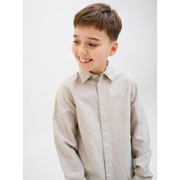 Jack & Jones Jungen Langarmhemd "JJEBREEZE SHIRT LS SN JNR", beige, Gr. 128, JACK & JONES JUNIOR, unifarben, Web, Obermaterial: 70% Baumwolle, 30% Leinen, Hemden