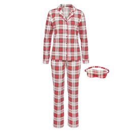 Lascana Damen Schlafanzug, Gr. 44, rot, Single Jersey, Obermaterial: 100% Baumwolle, kariert, Homewear-Sets, incl. Schlafmaske