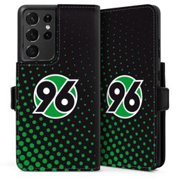 DeinDesign Galaxy S21 Ultra 5G Handy Klapph&uuml;lle Handyh&uuml;lle aus Kunst Leder schwarz Flip Case Logo Hannover 96 Muster Sideflip mit Lasche