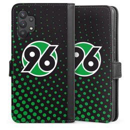 DeinDesign Galaxy A32 4G Handy Klapph&uuml;lle Handyh&uuml;lle aus Kunst Leder schwarz Flip Case Logo Hannover 96 Muster Sideflip mit Lasche