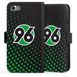 DeinDesign iPhone SE (2020) Handy Klapph&uuml;lle Handyh&uuml;lle aus Kunst Leder schwarz Flip Case Hannover 96 Muster Logo Sideflip mit Lasche