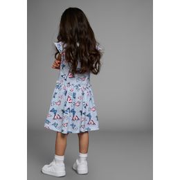Kidsworld M&auml;dchen Jerseykleid "f&uuml;r kleine M&auml;dchen", blau, Gr. 140, bedruckt, geringelt, Jersey, Obermaterial: 95% Baumwolle, 5% Elasthan, Kleider,