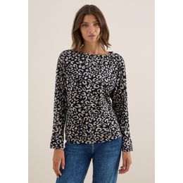 Langarmshirt Cecil, Damen, Gr. L (42), urban dunkelblau, Stoff, 64% Polyester, 33% Viskose, 3% Elasthan, animal-print, normal normal, U-Boot-Ausschnitt, breiter Bund, Shirts Langarmshirt, im Leo Design