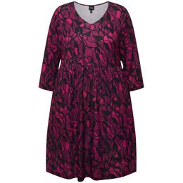 Ulla Popken Kleid Damen Gr&ouml;&szlig;e 66/68 pink / schwarz Winterkleid