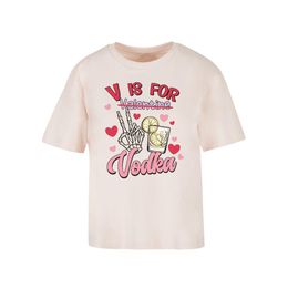 F4NT4STIC T-Shirt 'Anti Valentinstag V Is For Vodka' Damen Gr&ouml;&szlig;e S ros&eacute; / altrosa / rot / offwhite