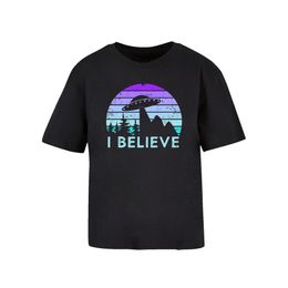 F4NT4STIC T-Shirt 'I Believe Ufo Alien Raumschiff Retro' Damen Gr&ouml;&szlig;e XXL hellblau / lila / schwarz