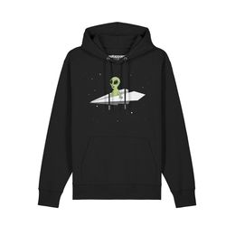 Watapparel Sweatshirt ' Alien on a paper plane ' male Black size M
