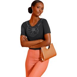 CR&Eacute;ATION L Damen Kurzarmshirt mit Bl&uuml;ten-Applikation graphit Gr&ouml;&szlig;e 40