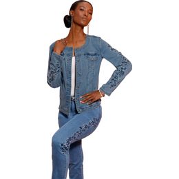 CR&Eacute;ATION L Damen Jeansblazer mit Baumwolle blue-bleached Gr&ouml;&szlig;e 36