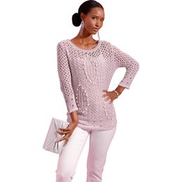 CR&Eacute;ATION L Damen Ajourpullover mit Polyacryl ecru-orchidee-meliert Gr&ouml;&szlig;e 38