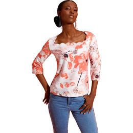 CR&Eacute;ATION L Damen Kurzarmshirt mit floralem Druckmuster ecru-apricot-bedruckt Gr&ouml;&szlig;e 38
