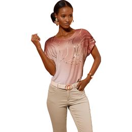 CR&Eacute;ATION L Damen Shirt mit goldfarbigem Folien-Druck ecru-papaya-bedruckt Gr&ouml;&szlig;e 38