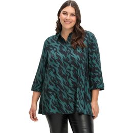 sheego Damen Longbluse mit verl&auml;ngertem R&uuml;ckteil schwarz-gemustert Gr&ouml;&szlig;e 54