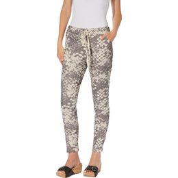 Heine Damen Druckhose in schmaler Beinform champagner-taupe-bedruckt Gr&ouml;&szlig;e 48