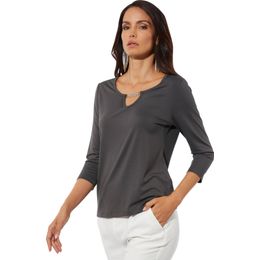 CR&Eacute;ATION L Damen 3/4-Arm-Shirt mit Zierkette graphit Gr&ouml;&szlig;e 38