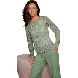 CREATION L PREMIUM Damen Ajourpullover mit Leinen-Anteil eucalyptus-ecru-meliert Gr&ouml;&szlig;e 40