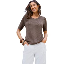 CR&Eacute;ATION L Damen Kurzarmpullover mit B&auml;ndchengarn taupe Gr&ouml;&szlig;e 40