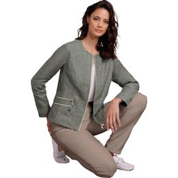 CREATION L PREMIUM Damen Leinenblazer mit Rei&szlig;verschluss-Taschen khaki-wei&szlig;-meliert Gr&ouml;&szlig;e 40