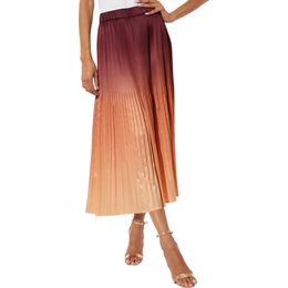 CR&Eacute;ATION L Damen Plisseerock in Matt-Satin burgund-apricot-bedruckt Gr&ouml;&szlig;e 36