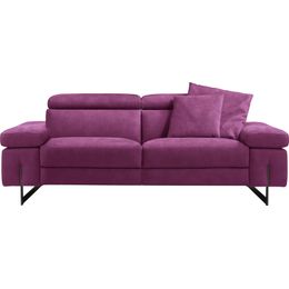 2,5-Sitzer Egoitaliano "Candice, elegant und edel, hochwertiges Designsofa, bequem", pink (fuchsia), B:222cm H:100cm T:108cm, Sofas, Kopfteile manuell verstellbar, titanumfarbene Kufenf&uuml;&szlig;e