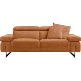 2,5-Sitzer Egoitaliano "Candice, elegant und edel, hochwertiges Designsofa, bequem", braun (cognac), B:222cm H:100cm T:108cm, Luxus-Micofaser Lederoptik (100% Polyester) ist ein neues technisches Gewebe mit einem visuellen und taktilen Aspekt, der dem Nubuk sehr nahe kommt, mit innovativen Eigenschaften. Seine au&szlig;erordentliche Weichheit kommt von einem exklusiven Produktionsprozess, der Unreinheit