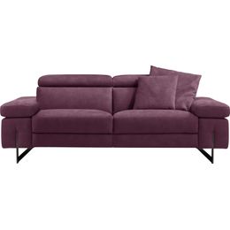 2,5-Sitzer Egoitaliano "Candice, elegant und edel, hochwertiges Designsofa, bequem", lila (plum), B:222cm H:100cm T:108cm, Sofas, Kopfteile manuell verstellbar, titanumfarbene Kufenf&uuml;&szlig;e