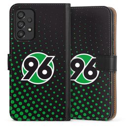 DeinDesign Galaxy A33 5G Handy Klapph&uuml;lle Handyh&uuml;lle aus Kunst Leder schwarz Flip Case Hannover 96 Muster Logo Sideflip mit langer Lasche