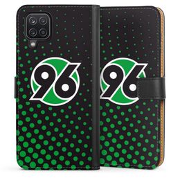 DeinDesign Galaxy A12 Handy Klapph&uuml;lle Handyh&uuml;lle aus Kunst Leder schwarz Flip Case Logo Hannover 96 Muster Sideflip mit langer Lasche