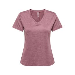Trainingsshirt Only Play "ONPCORE LIFE VN SS REG TEE NOOS", Damen, Gr. L, rose braun detail:melange, Single Jersey, Obermaterial: 96% Polyester, 4% Elasthan, meliert, regular fit normal, V-Ausschnitt, Shirts, mit reflektierenden Details