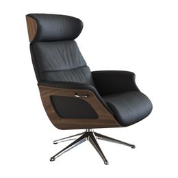 Relaxsessel FLEXLUX "R&uuml;cken u. Kopfverstellung, ergonomisch, Airchannels, klasse Komfort", schwarz (deep balck), Sessel, Echtleder, Kopfst&uuml;tzenverstellung, B/H/T: 83cm x 53cm x 125cm, 100% Echteder, Lederoptik, Relaxsessel, R&uuml;cken- & Kopfteilverstellung, Drehbar, Armlehne Walnuss, Fu&szlig; Alu, B:83cm H:53cm T:125cm