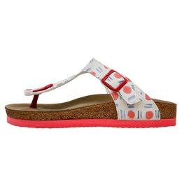 Zehentrenner DOGO "Lila Zehentrenner Red Fish Blue Fish Damen Sandalen", Damen, Gr. 39, Normalschaft, beige (natur), Lederimitat, Schuhe Zehentrenner, Handgefertigt