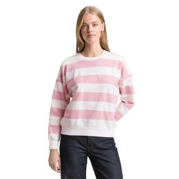 Sweatshirt Tom Tailor Denim, Damen, Gr. XL, soft rose wei&szlig; stripe, Sweatware, Obermaterial: 100% Baumwolle, weit h&uuml;ftbedeckend, Rundhals, B&uuml;ndchen, Sweatshirts Sweatshirt, aus weicher Baumwolle