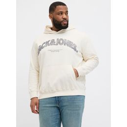 Jack & Jones PlusSize Kapuzensweatshirt "JORALMERIA SWEAT HOOD PLS", Herren, Gr. 3XL, wei&szlig; (antique wei&szlig;), angeraute Sweatware, Obermaterial: 100% Baumwolle, JACK & JONES PLUSSIZE, bedruckt, loose fit taillenbedeckt, ohne Ausschnitt, Rippb&uuml;ndchen, Sweatshirts, mit Logo Print