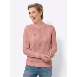 Stehkragenpullover Classic Basics "Stehkragen-Pullover", Damen, Gr. 44, rosa (rosenquarz), 100% Polyacryl, unifarben, Pullover Stehkragenpullover