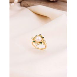 Pierres de Jade Vergold. Ring mit Perle und Edelsteinen - 73% | Schmuck