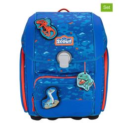 Scout 5tlg. Schulranzen-Set "Genius Set Superflash - Blue Dino" in Blau - 51% | Buero-schulbedarf