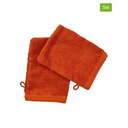 Soft by Perle de Coton 2er-Set: Waschhandschuhe ''Epo'' in Orange - 74% | Gr&ouml;&szlig;e 16x21 cm | Badtextilien