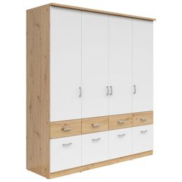 Kleiderschrank, Wei&szlig;, Eiche Artisan, Kunststoff, 4 F&auml;cher, 8 Schublade(n) Schubladen, 181x199x58 cm, umfangreiches Zubeh&ouml;r erh&auml;ltlich, in verschiedenen Gr&ouml;&szlig;en erh&auml;ltlich, Schlafzimmer, Kleiderschr&auml;nke, Dreht&uuml;renschr&auml;nke