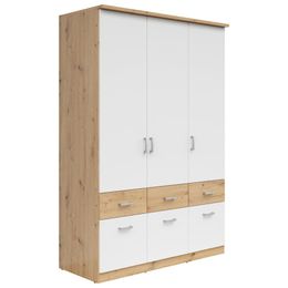 Kleiderschrank, Wei&szlig;, Eiche Artisan, Kunststoff, 2 F&auml;cher, 6 Schublade(n) Schubladen, 136x199x58 cm, umfangreiches Zubeh&ouml;r erh&auml;ltlich, in verschiedenen Gr&ouml;&szlig;en erh&auml;ltlich, Schlafzimmer, Kleiderschr&auml;nke, Dreht&uuml;renschr&auml;nke