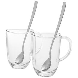 Leonardo Latte-Macchiato-Set Napoli, Klar, Edelstahl, Metall, Glas, 4-teilig, Kaffee & Tee, Tassen, Latte Macchiato Gl&auml;ser