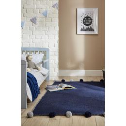 FLAIR RUGS Teppich &raquo;Kinder Pom&laquo; rechteckig 5 mm H&ouml;he Wendbarer Teppich blau Baumwolle