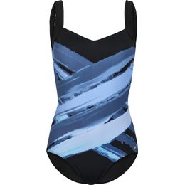 feel good Damen Badeanzug mit effektvollem Dessin schwarz-jeansblau Gr&ouml;&szlig;e 44D