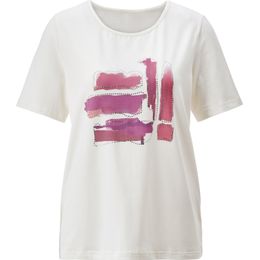 CR&Eacute;ATION L Damen Kurzarmshirt mit Glitzersteinchen ecru-fuchsia-bedruckt Gr&ouml;&szlig;e 36