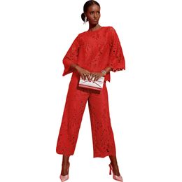 CR&Eacute;ATION L Damen Spitzenbluse mit leicht ausgestellten &Auml;rmeln rot Gr&ouml;&szlig;e 48