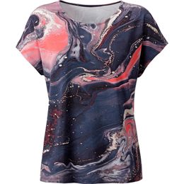 CR&Eacute;ATION L Damen Kurzarmshirt mit &uuml;berschnittenen Schultern marine-koralle-bedruckt Gr&ouml;&szlig;e 40