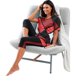 w&auml;schepur Damen Caprianzug mit Grafik-Dessin schwarz-rot-bedruckt Gr&ouml;&szlig;e 36/38