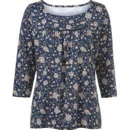 CR&Eacute;ATION L Damen Print-Shirt im Bl&uuml;mchenmuster dunkelblau-sesam Gr&ouml;&szlig;e 40