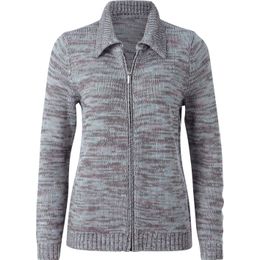 CR&Eacute;ATION L Damen Strickjacke mit geripptem Polokragen grau-kalkmint-gemustert Gr&ouml;&szlig;e 40